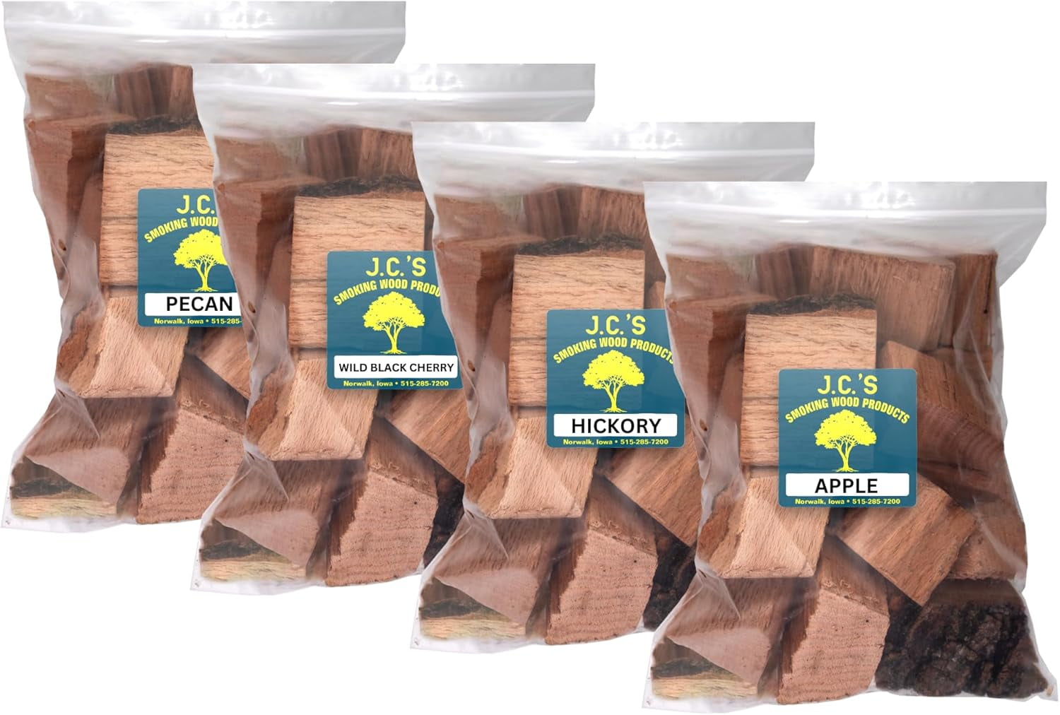 J.C.'s Smoking Wood Chunks - Premium 4 PK Gallon Sized Bag of Apple, Hickory, Pecan, Wild Black ...