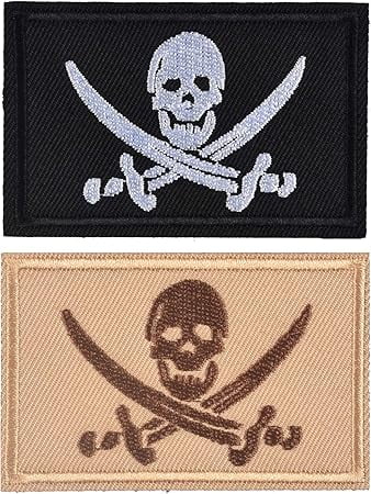 J.CARP 2 Pieces Patches Pirate Skull & Cross Sword Flag Jolly Roger ...
