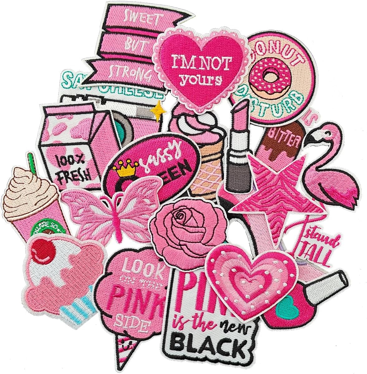 J.Carp 20 Pieces Pink Iron On Patches Set for Clothes, Jeans, Hats, DIY ...