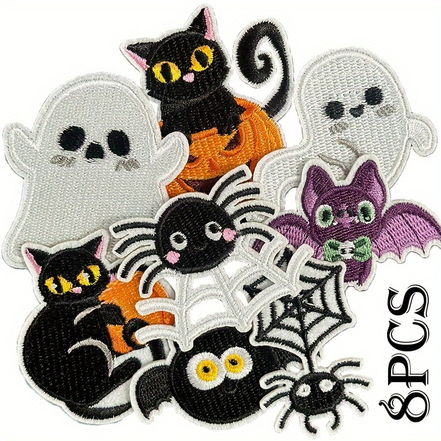 J.CARP 8 Pcs Cute Halloween Iron on Patches, Ghost Bat Spider Cat ...