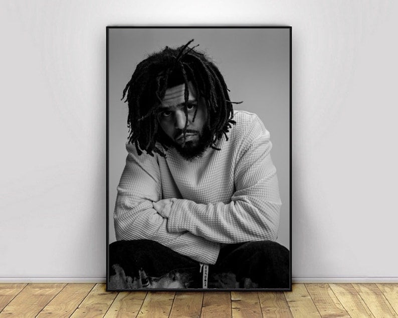 J Cole Black and White Portrait Poster, Hip Hop Rap Music Wall Art ...