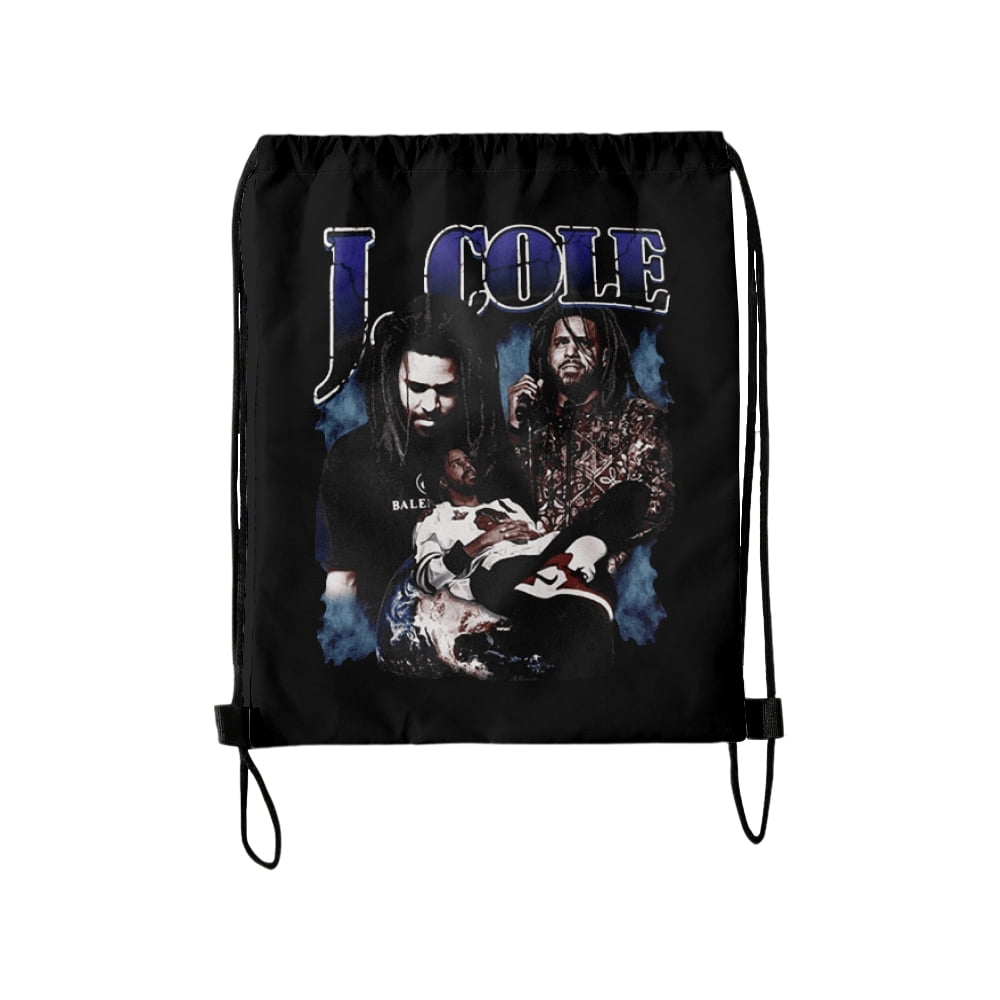 J Cole Rapper Drawstring Pocket Portable Backpacks Black Travel Beach ...