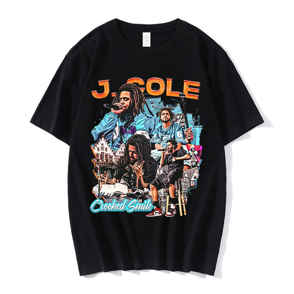 J Cole Rapper T Shirt Funny Summer Hip Pop Cool Short Sleeve Oversized ...