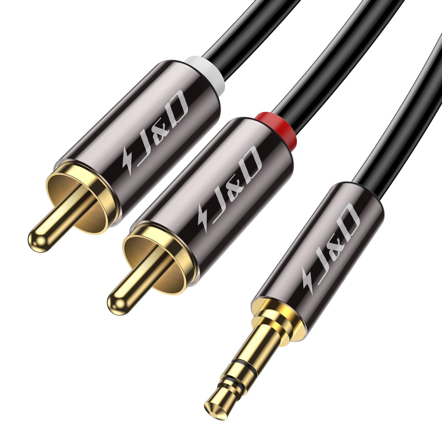 J&D 3.5mm Male to 2 RCA Phono Male Stereo Audio Cable Gold-Plated ...