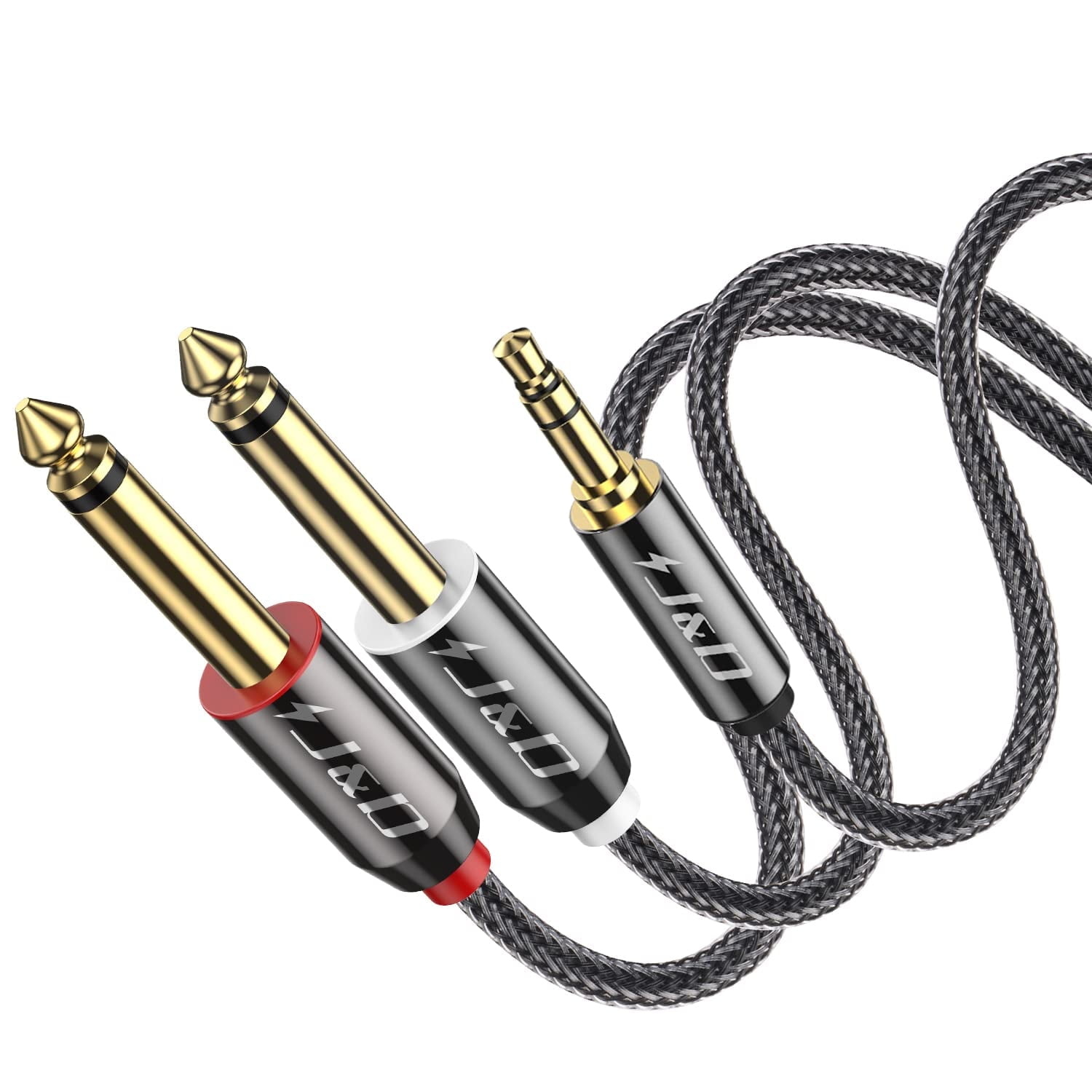 J&D 3.5mm to 6.35mm Dual Male Jack Cord Auxiliary Audio Cable for ...