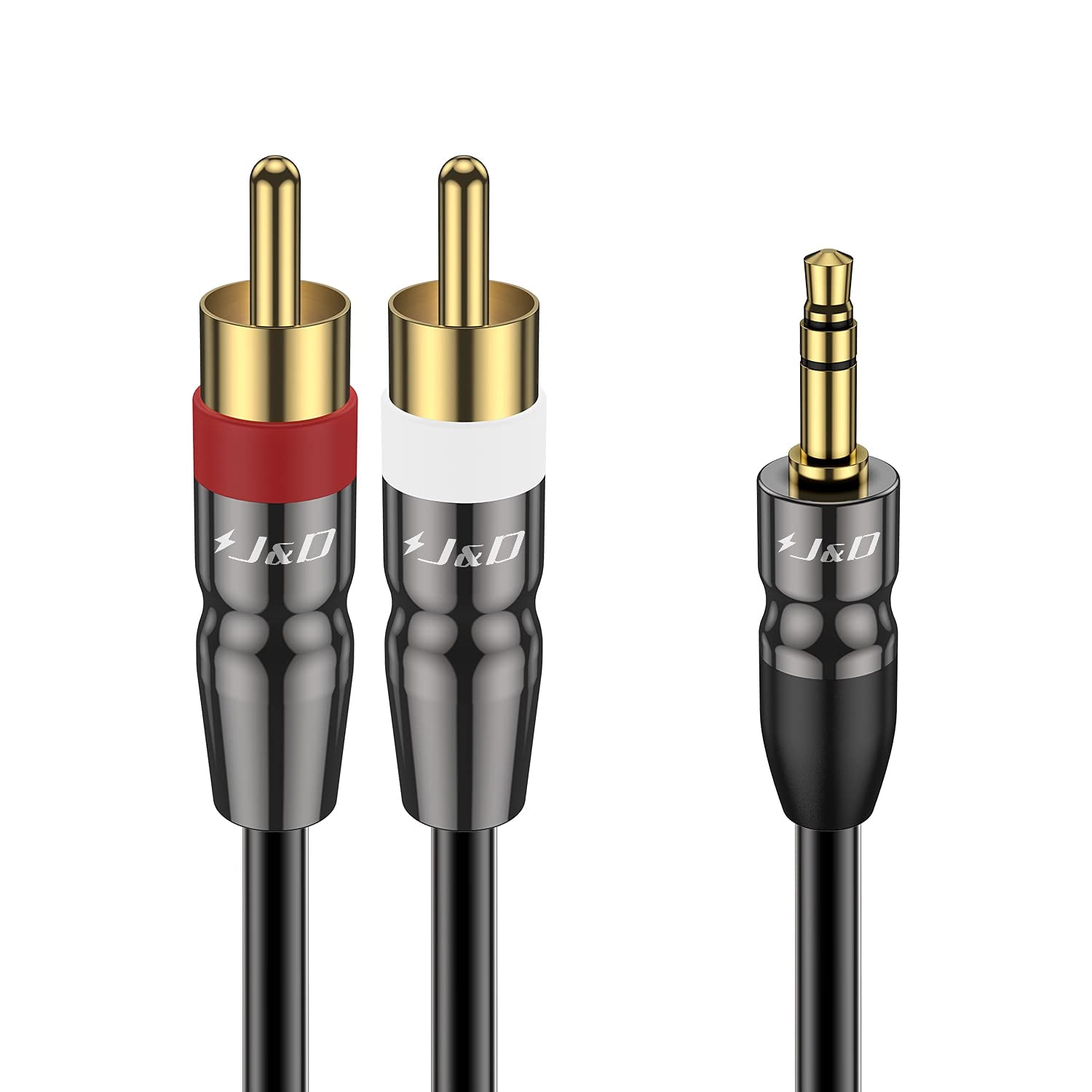 J&D Gold Plated Heavy-Duty 3.5mm to 2 RCA Jack Audio Cable with AUX ...