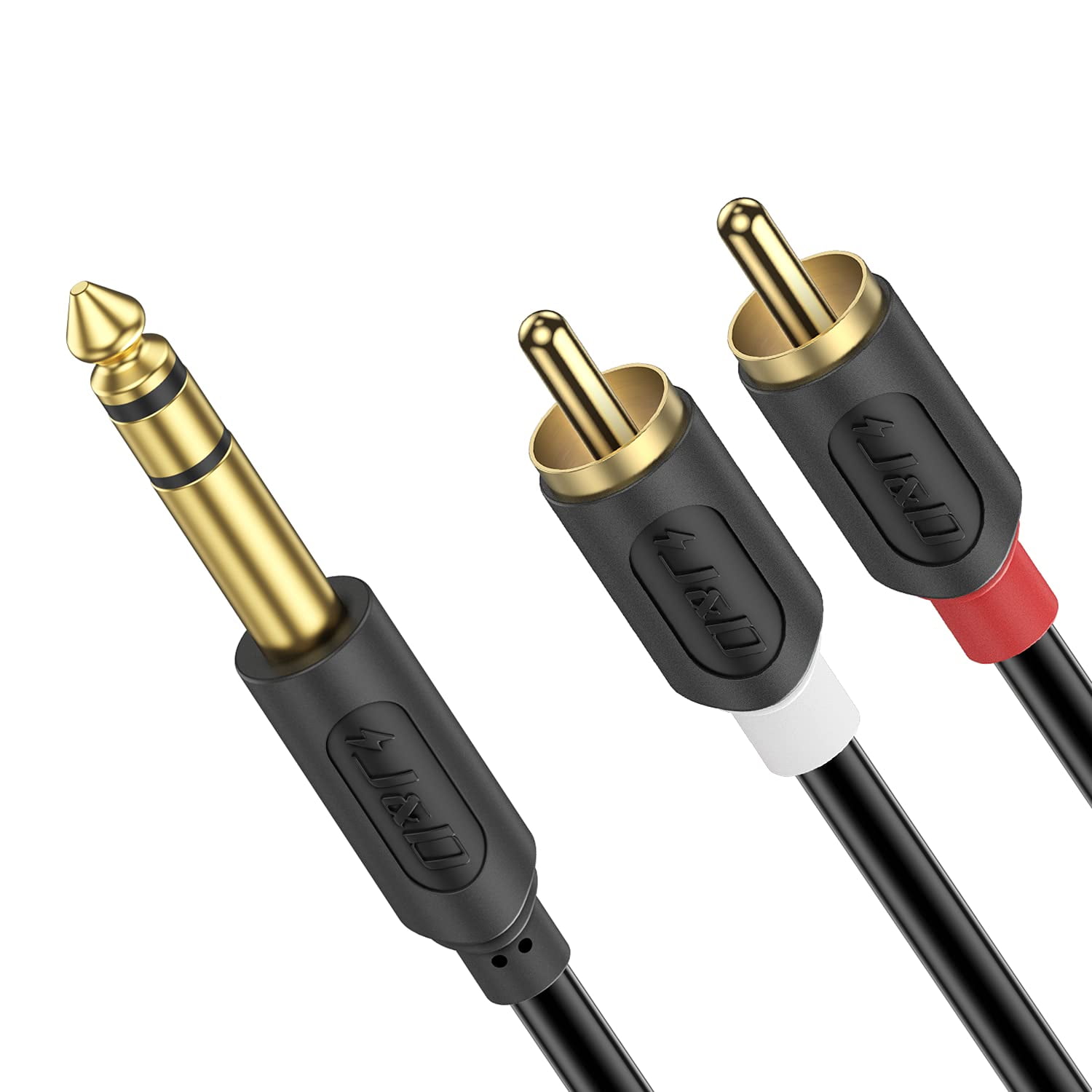 J&D Gold Plated 6.35mm 1/4 inch Male to 2 RCA Male Stereo Audio Adapter ...
