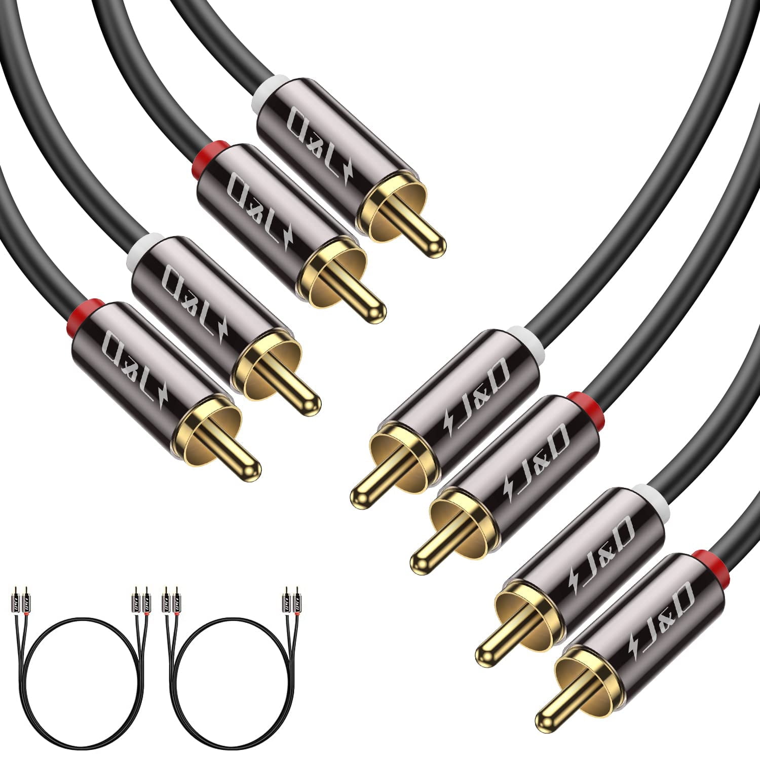 J&D Gold-Plated 2RCA Male to Male Stereo Audio Cable with Dual Speaker ...