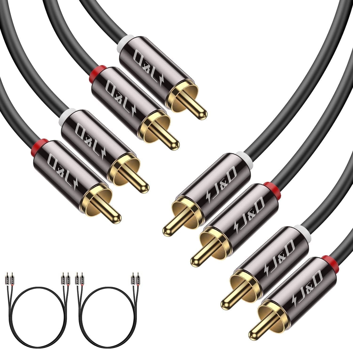 J&D RCA Cable, Gold-Plated Copper Shell 2RCA Male to 2RCA Male Stereo ...