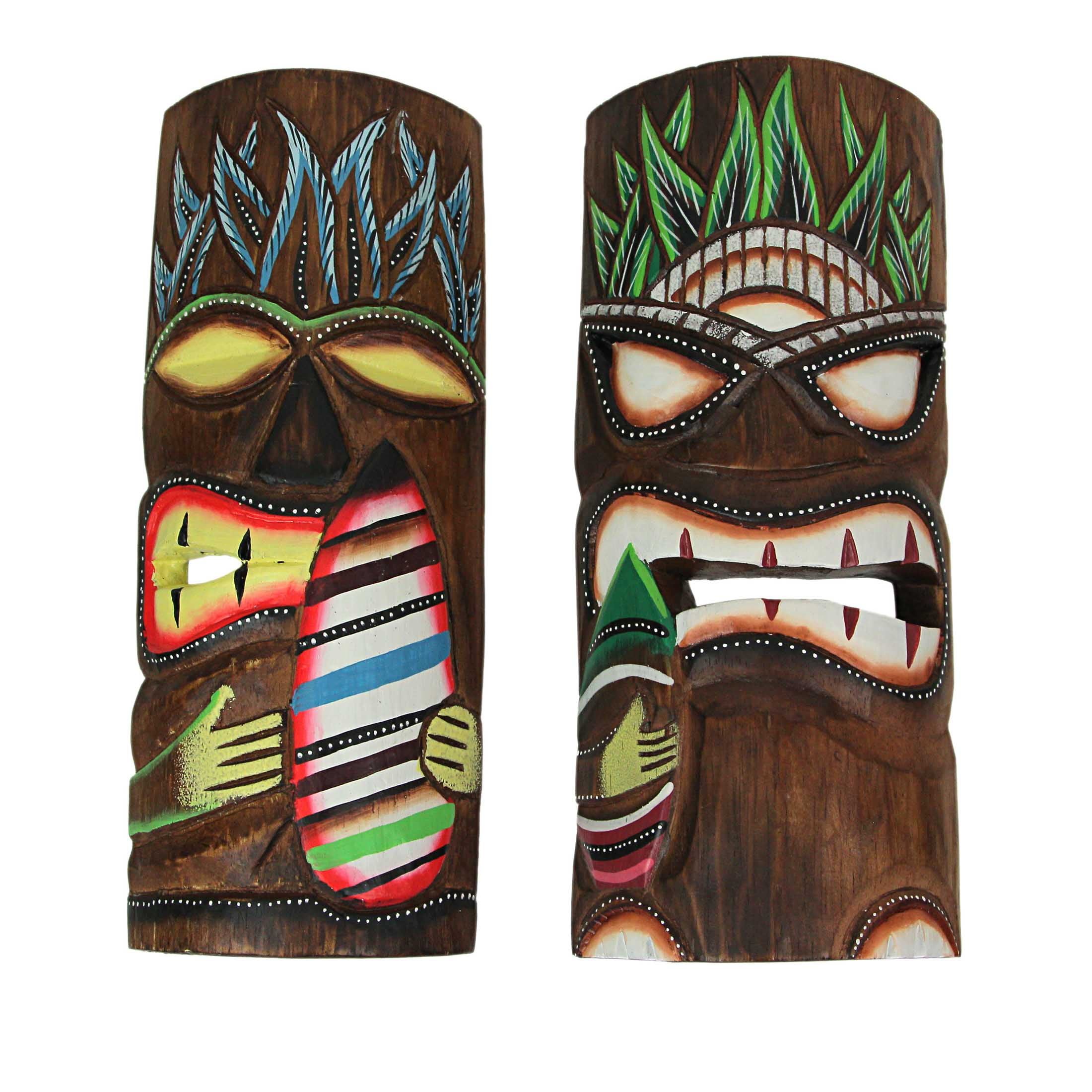 J.D. Yeatts 12 inch Carved Wood Surfer Tiki Masks Wall Hanging Beach ...