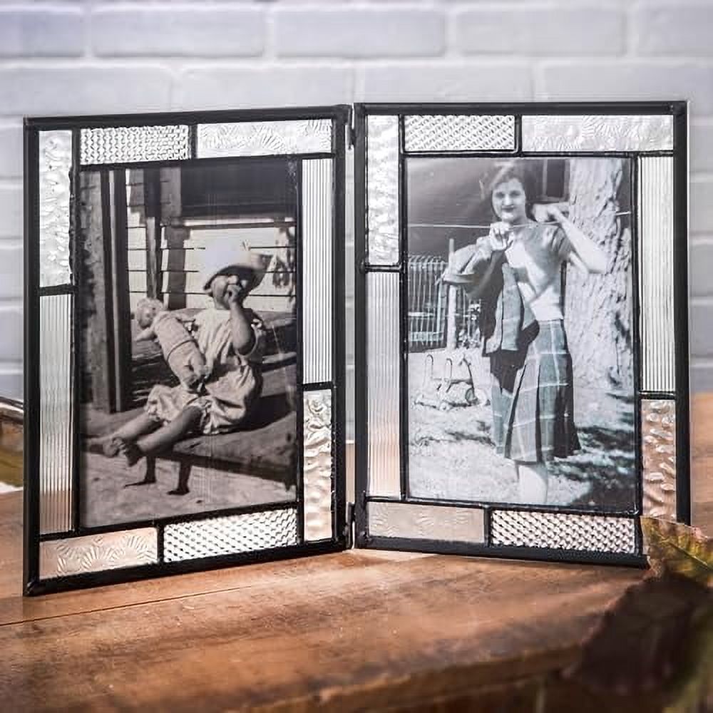 J Devlin Double Picture Frame Holds Two 2x3 Photo Vintage Stained Glass ...