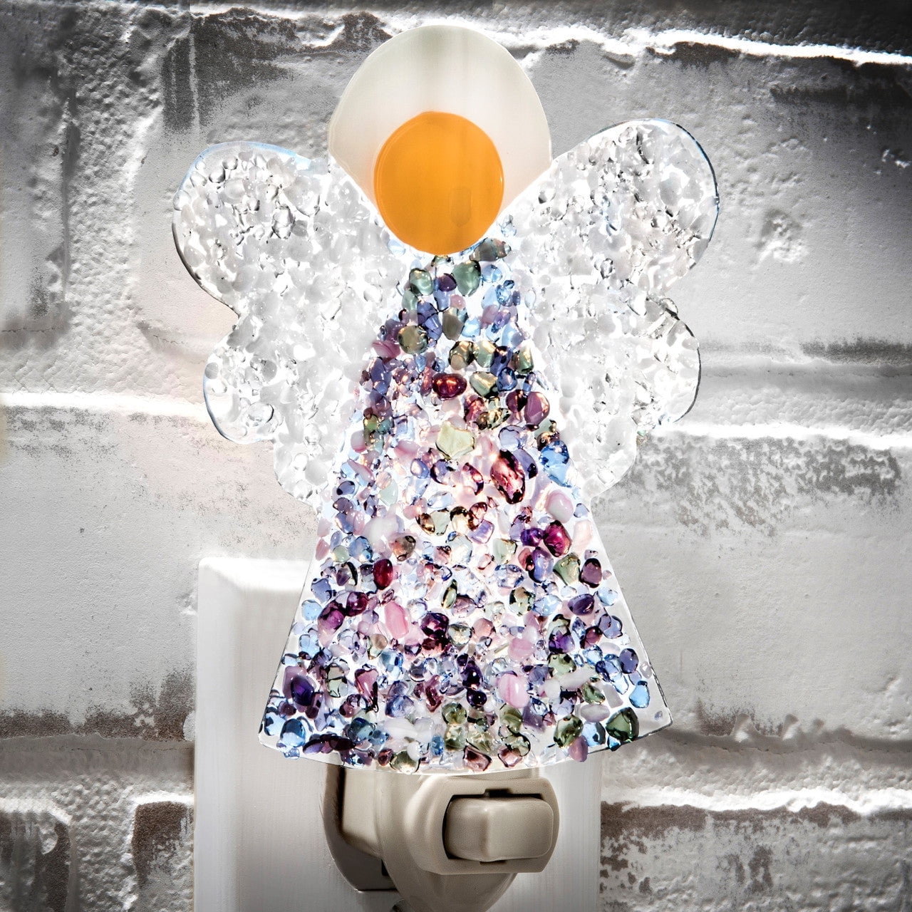 J Devlin Glass Art Stained Glass Plug-in Religious Angel Night Light ...