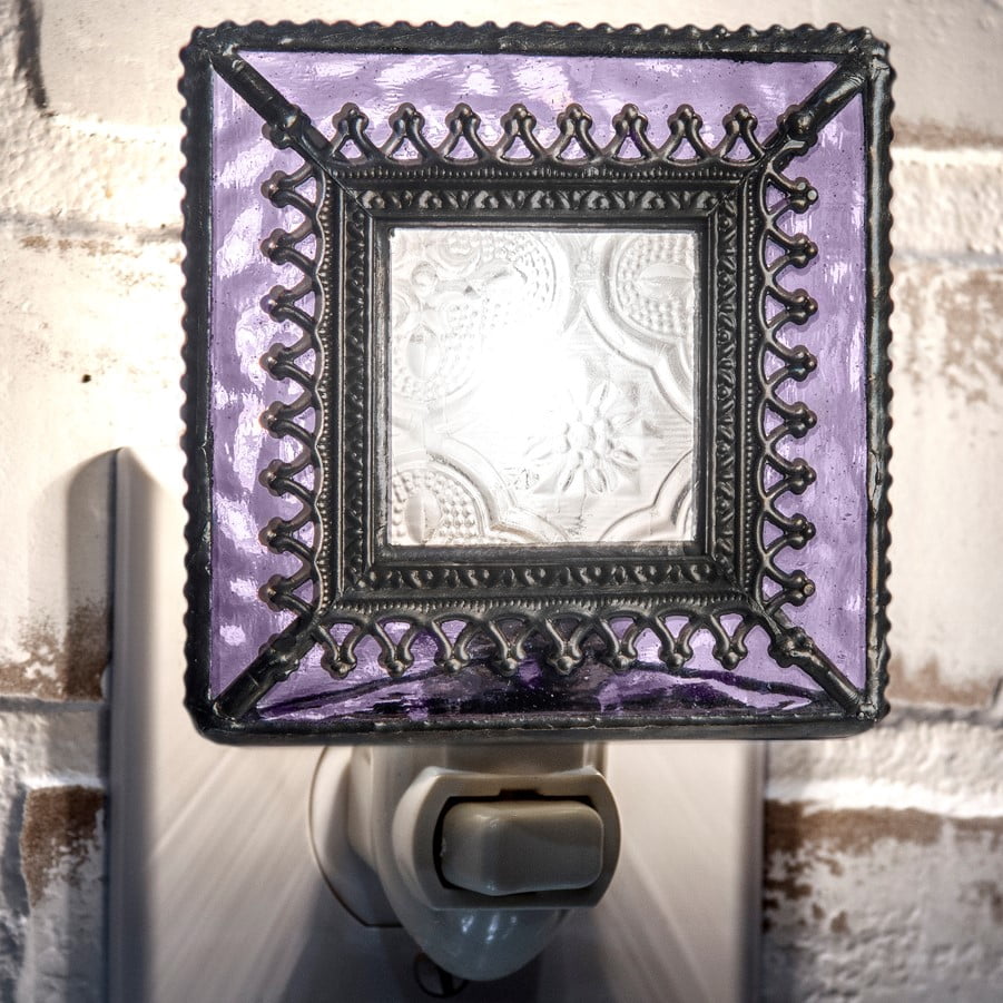 J Devlin Glass Art Stained Glass Night Light, Purple, Vintage, Plug in ...