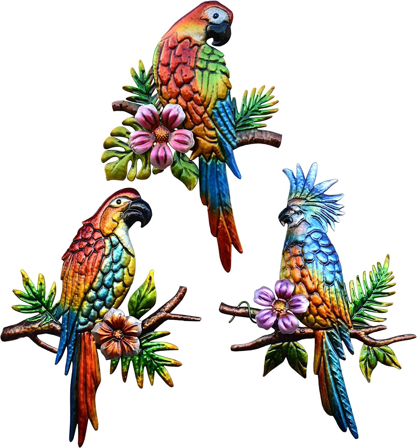 J-Fly Parrot Tropical Metal Bird Wall Art for Indoor/Outdoor, Large ...