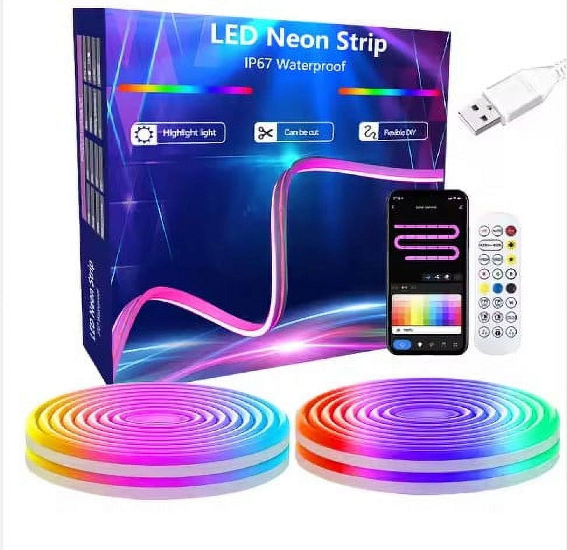 J&G 16.4ft Neon LED Strip Lights with Remote APP Control Waterproof ...