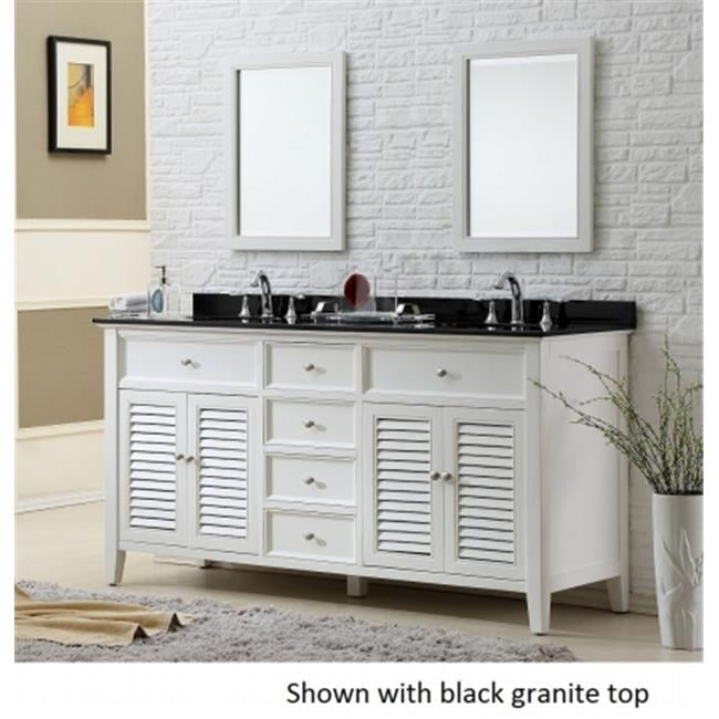 J & J 70 in. Pearl white Shutter double vanity sink cabinet with black ...