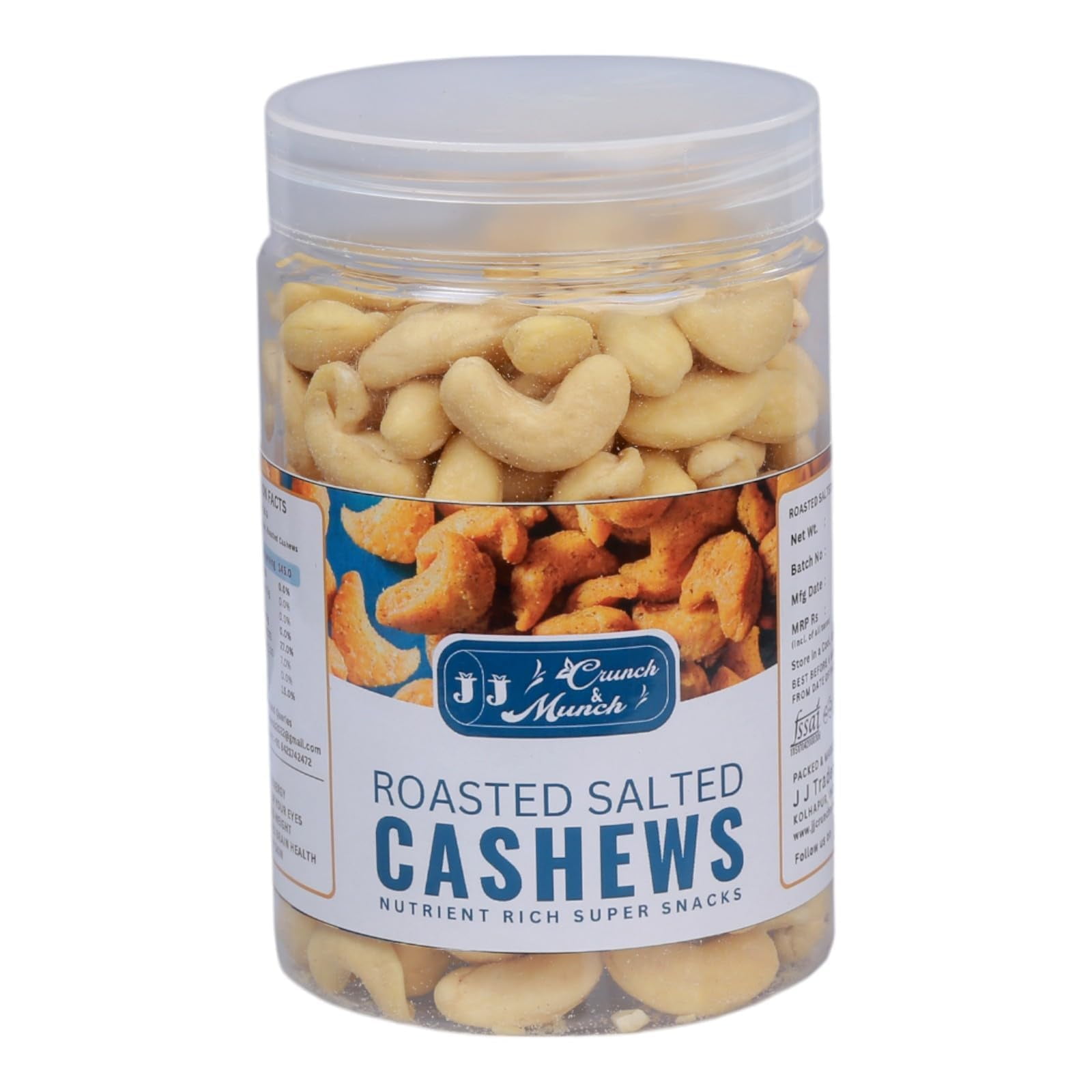 J J Crunch & SAF21 Munch Whole Cashews Roasted and Salted Kosher Snack ...