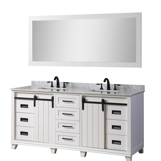 J & J International 71 in. White Chanceton Vanity with Carrara Marble ...