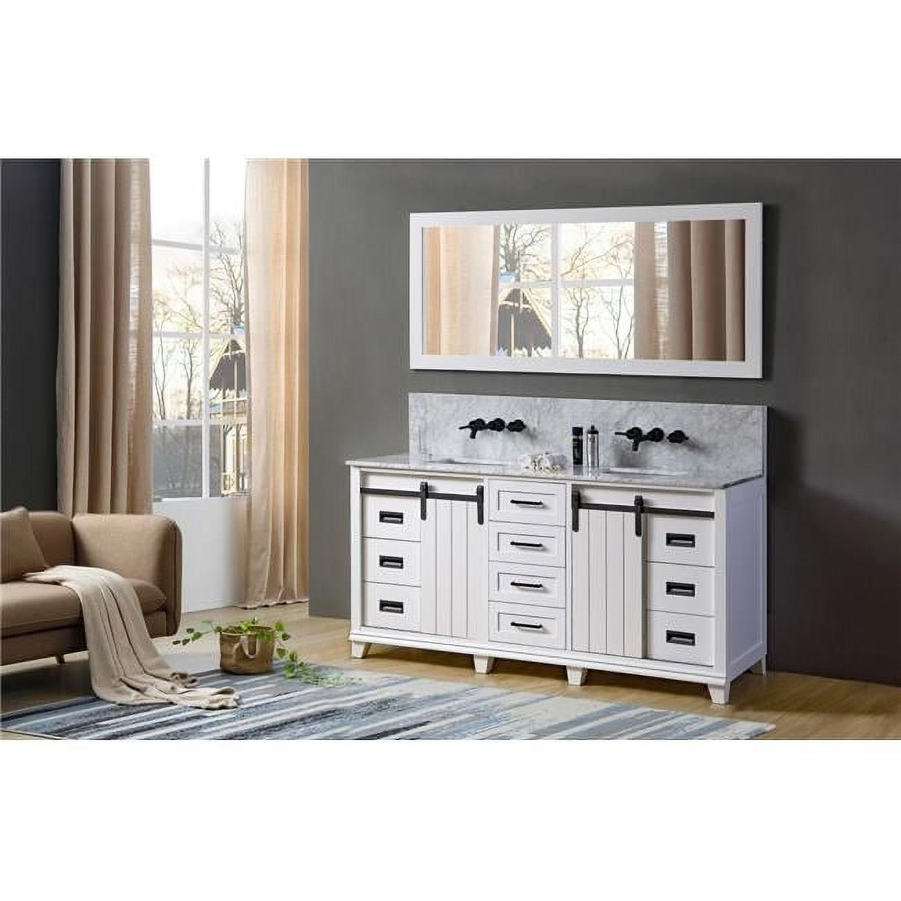 J & J International 72 in. White Premium Chanceton Vanity with Carrara ...