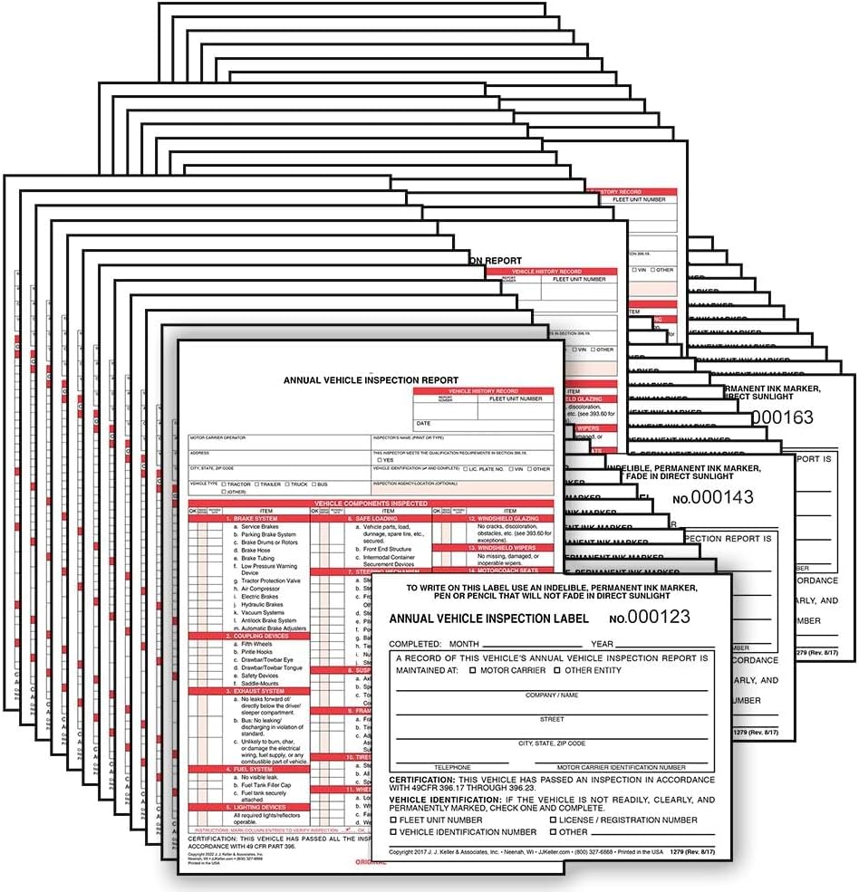 J. J. Keller 50-Pack, Annual Vehicle Inspection Report Form ...