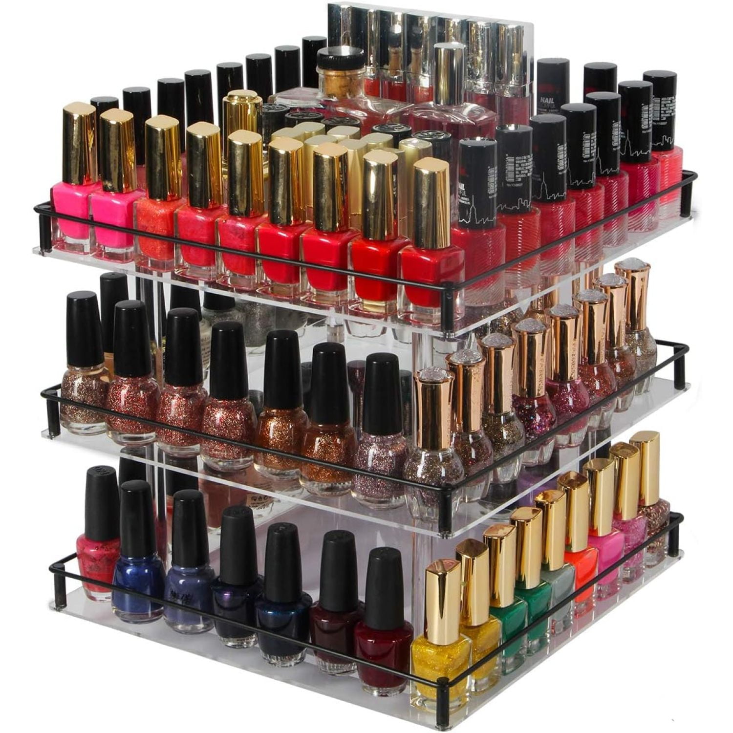 J JACKCUBE DESIGN Nail Polish Organizer, 3 Tier Acrylic 360 Rotating ...