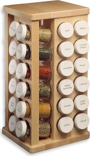 J.K. Adams 48-Bottle Maple Spice Rack With Refillable Empty Round ...