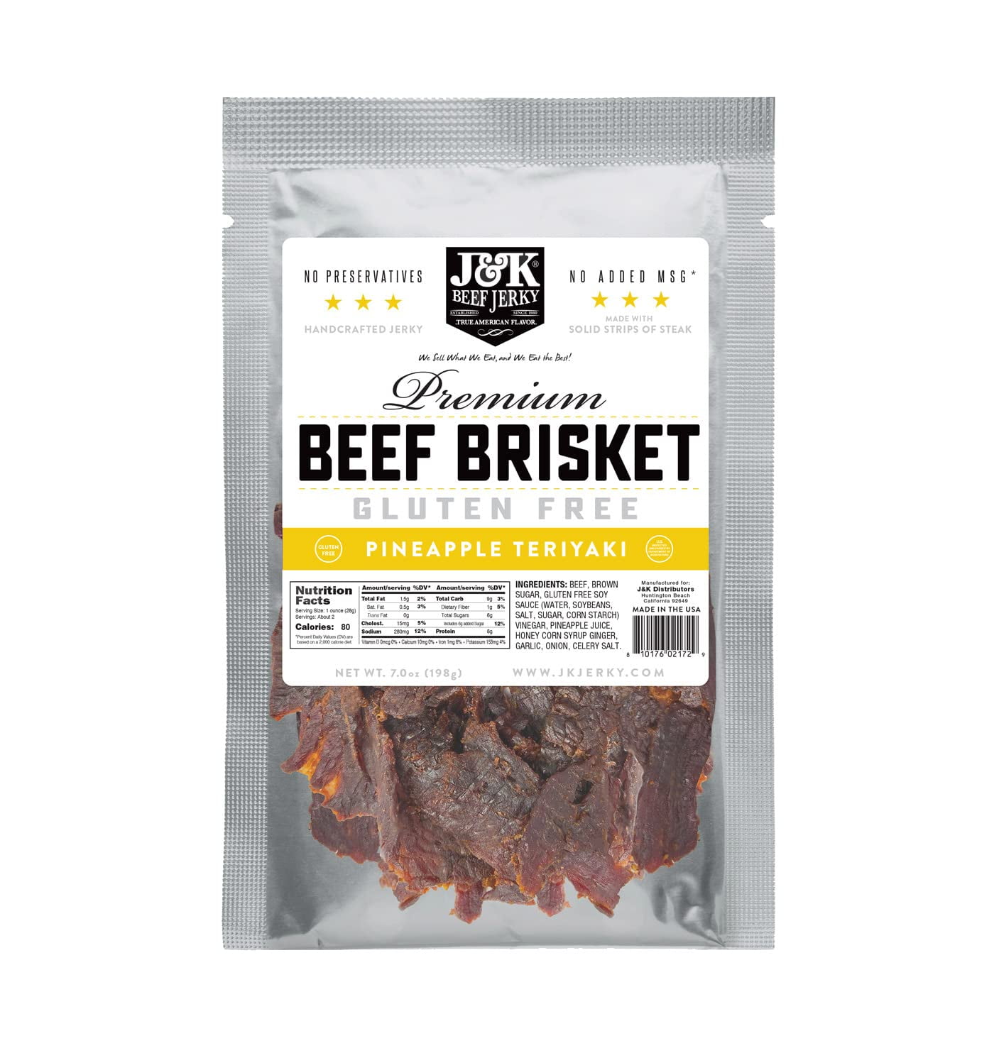 J&K Beef Brisket Jerky CI30 - Pineapple Teriyaki - Hand Crafted Small ...