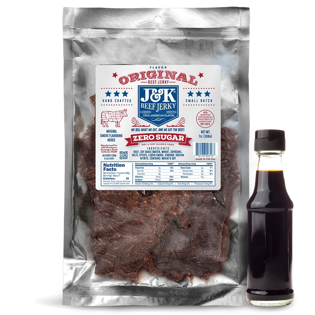 J&K Sugar-Free Original Beef AKF18 Jerky - Real Premium Smoked Beef with Double Tenderness ...