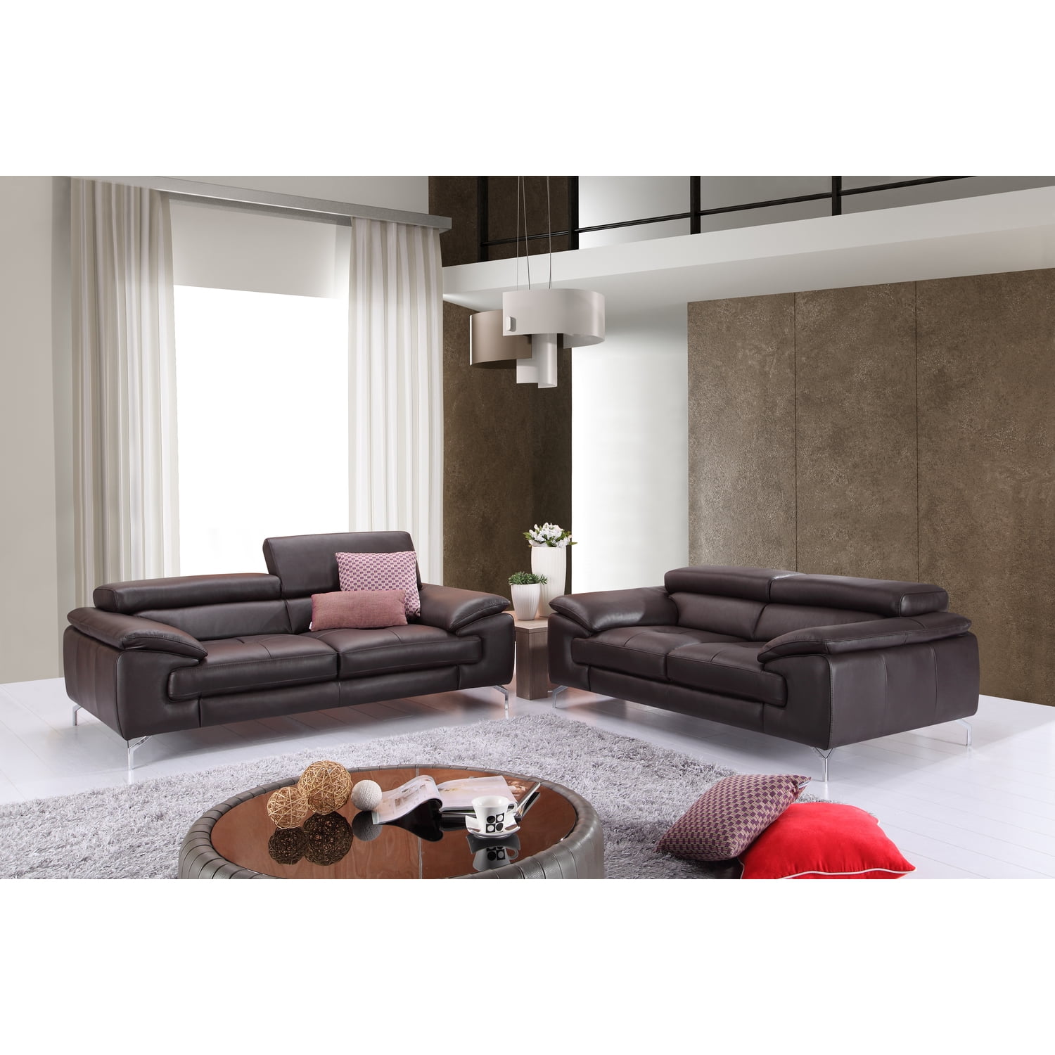 J&M Furniture A973 Italian Leather Love in Coffee - Walmart.com