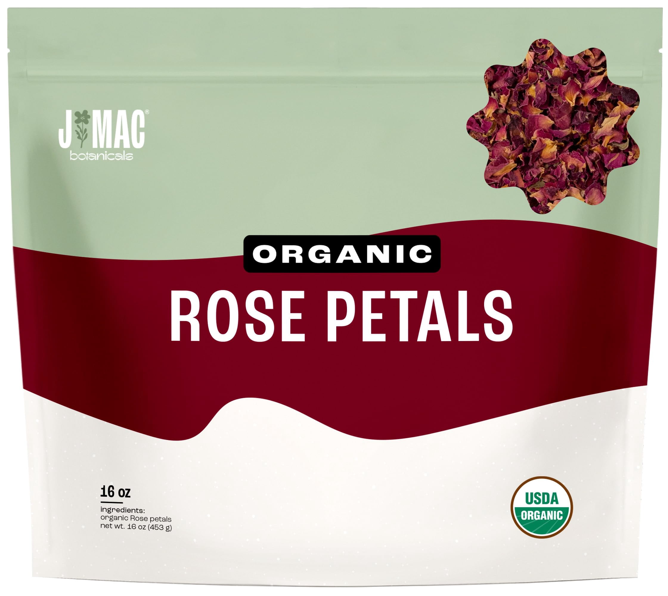 J MAC BOTANICALS Organic Rose Petals, COC1(16 oz - Bulk 1 Pound ...