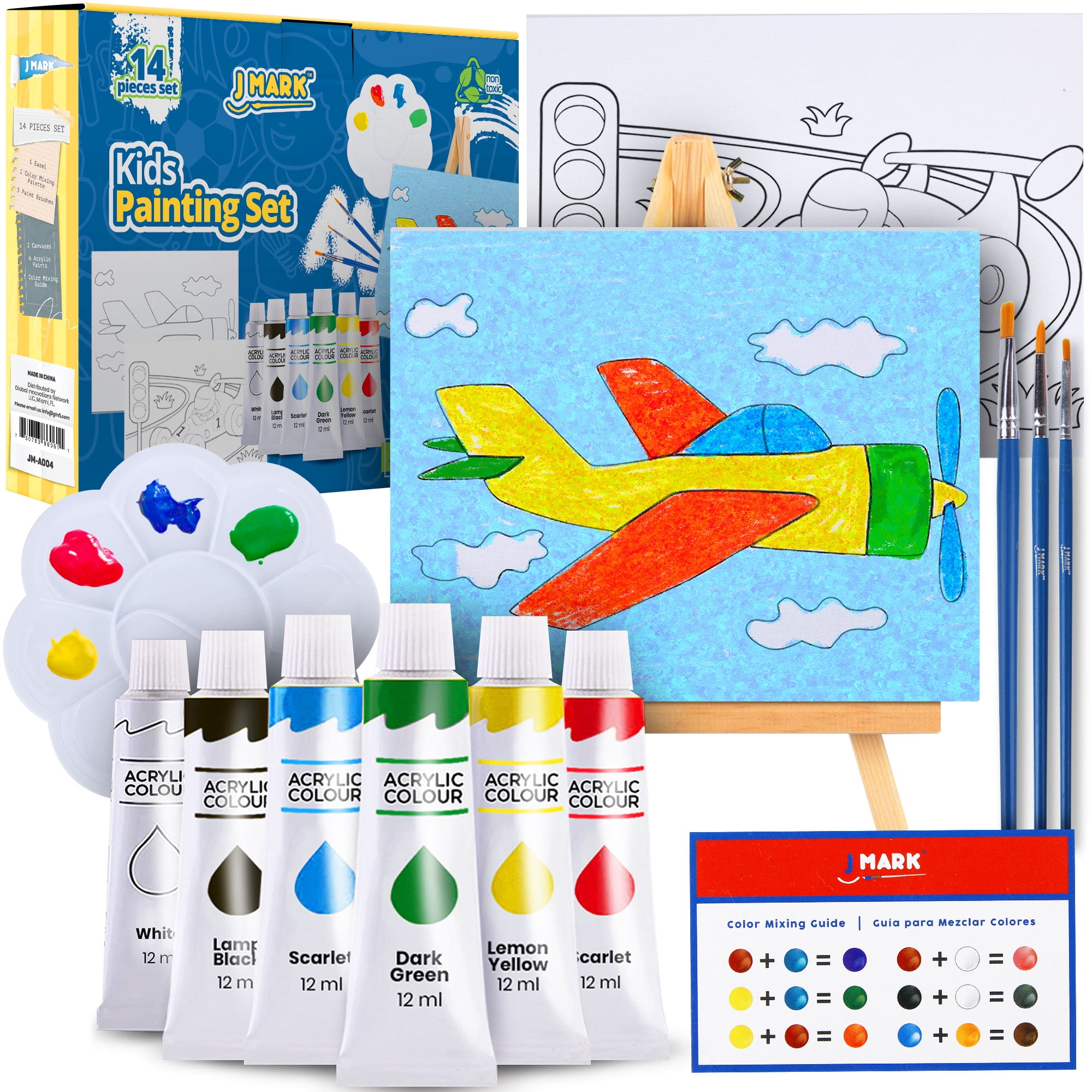 J MARK Kids Paint Set and Paint Easel – Acrylic Painting Kit, Safe ...