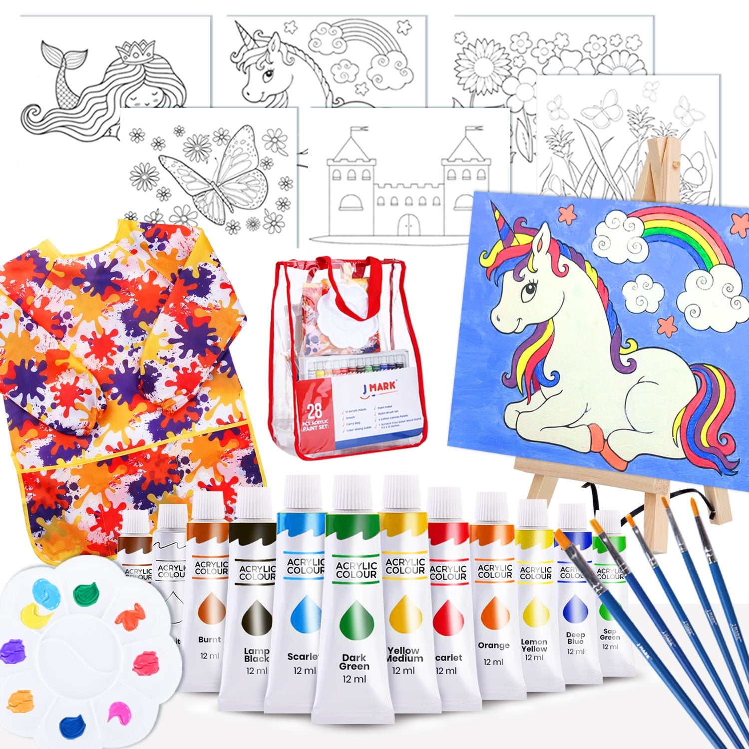 J MARK Kids Acrylic Painting Set – 28-Piece Art Kit with Easel ...