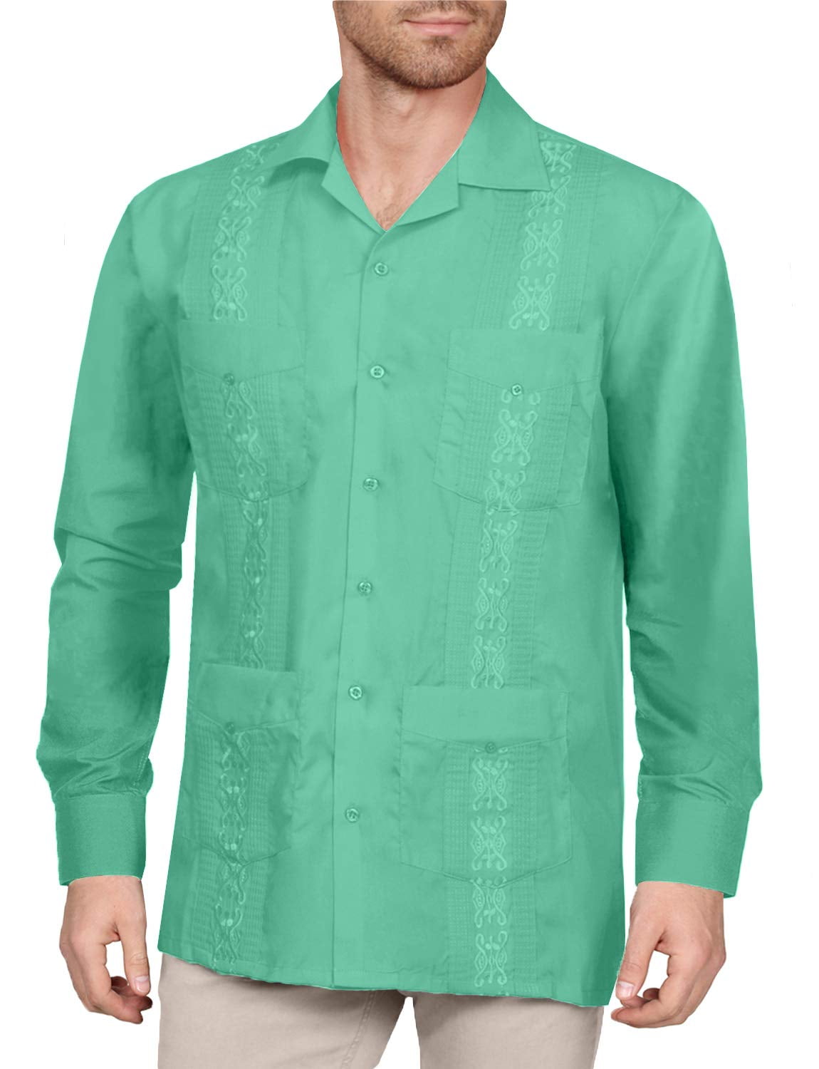 J. METHOD Men's Long Sleeve Cuban Guayabera Shirt Short Sleeve Button ...
