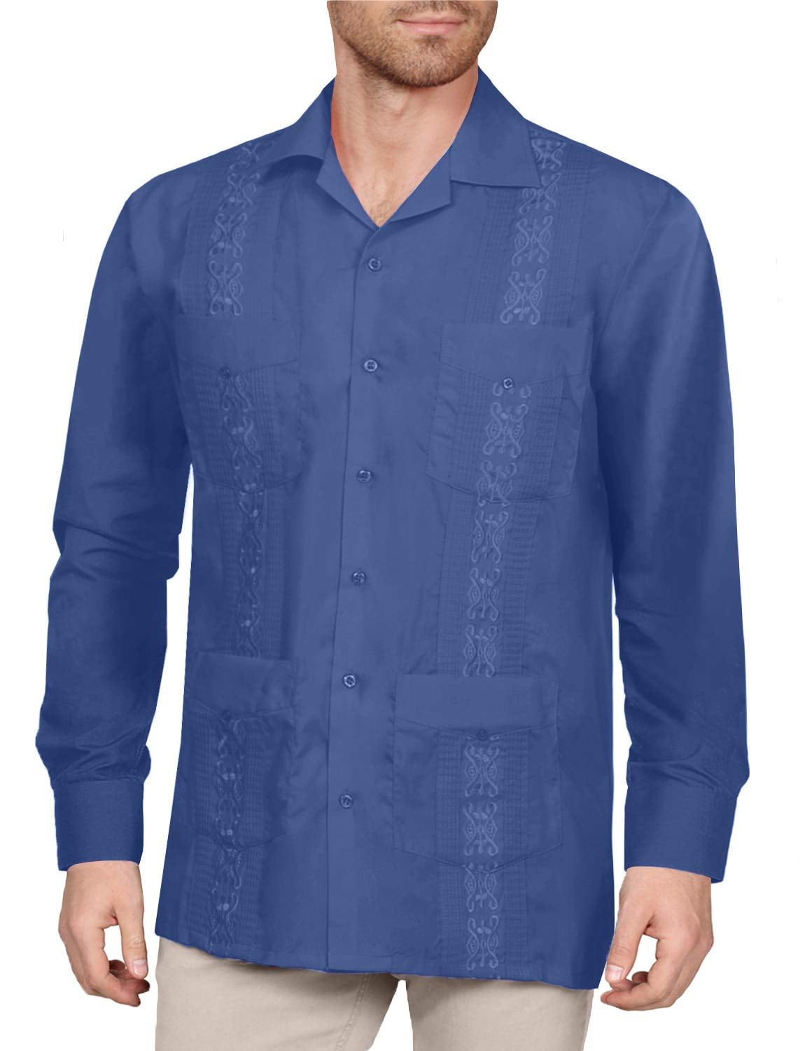J. METHOD Men's Classic Cuban Guayabera Shirt, Long Sleeve, Button Down ...