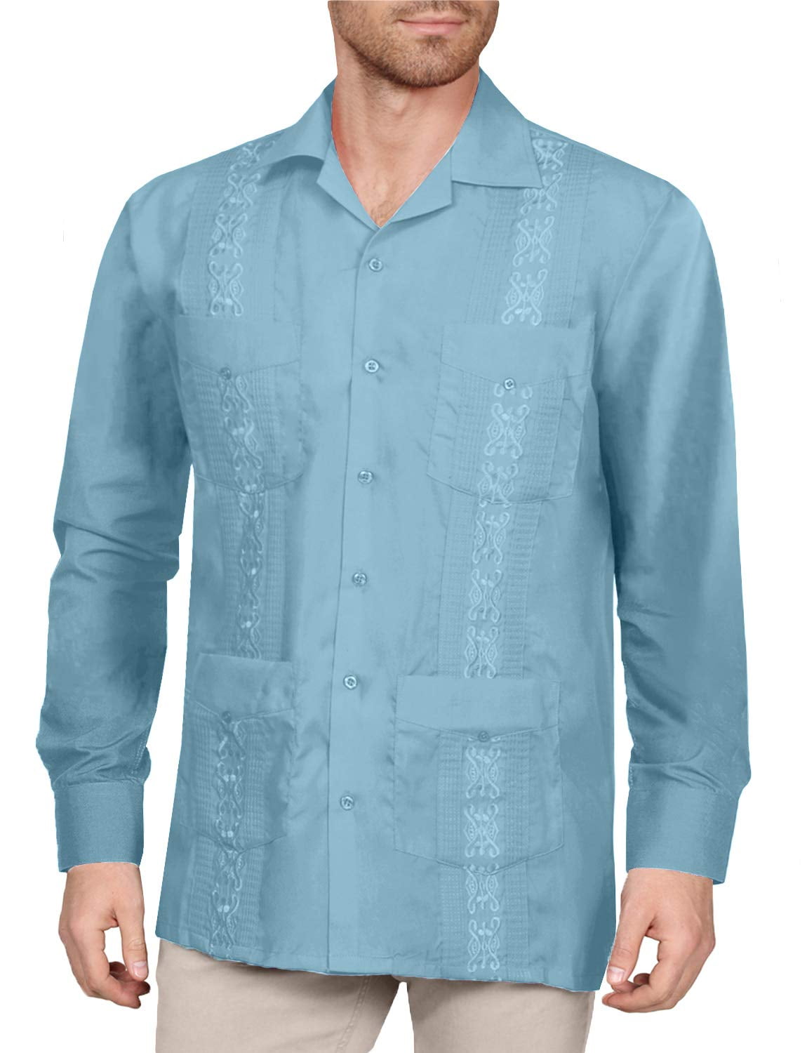 J. METHOD Men's Long Sleeve Cuban Guayabera Shirt Short Sleeve Button ...