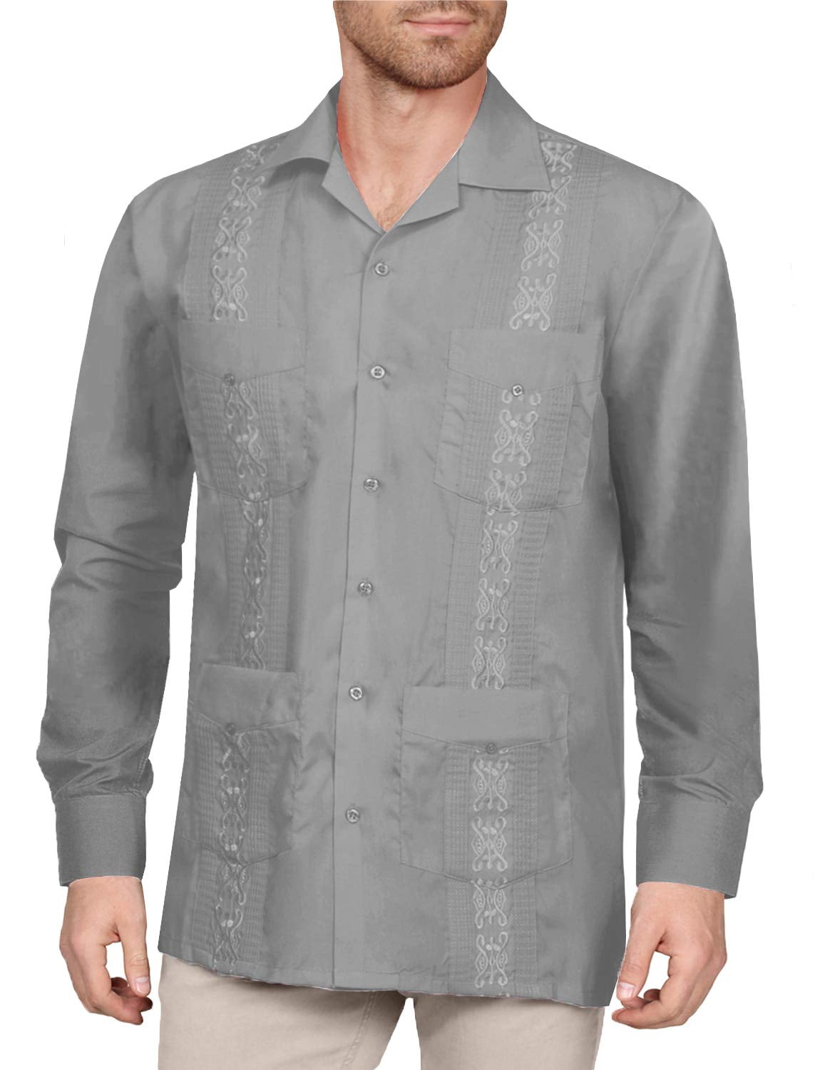 J. METHOD Men's Classic Cuban Guayabera Shirt, Long Sleeve, Button Down ...