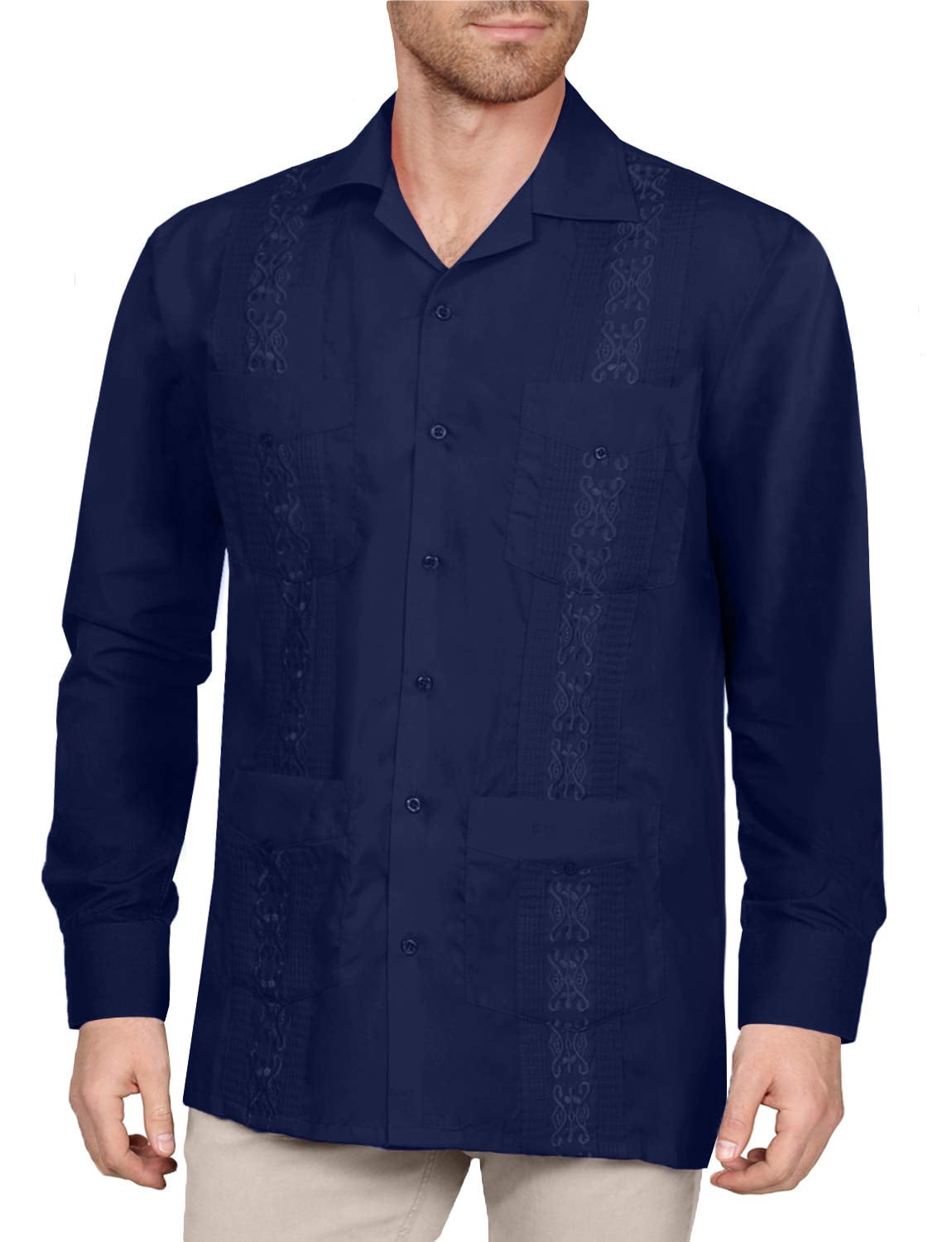 J. METHOD Men's Long Sleeve Cuban Guayabera Shirt Short Sleeve Button ...
