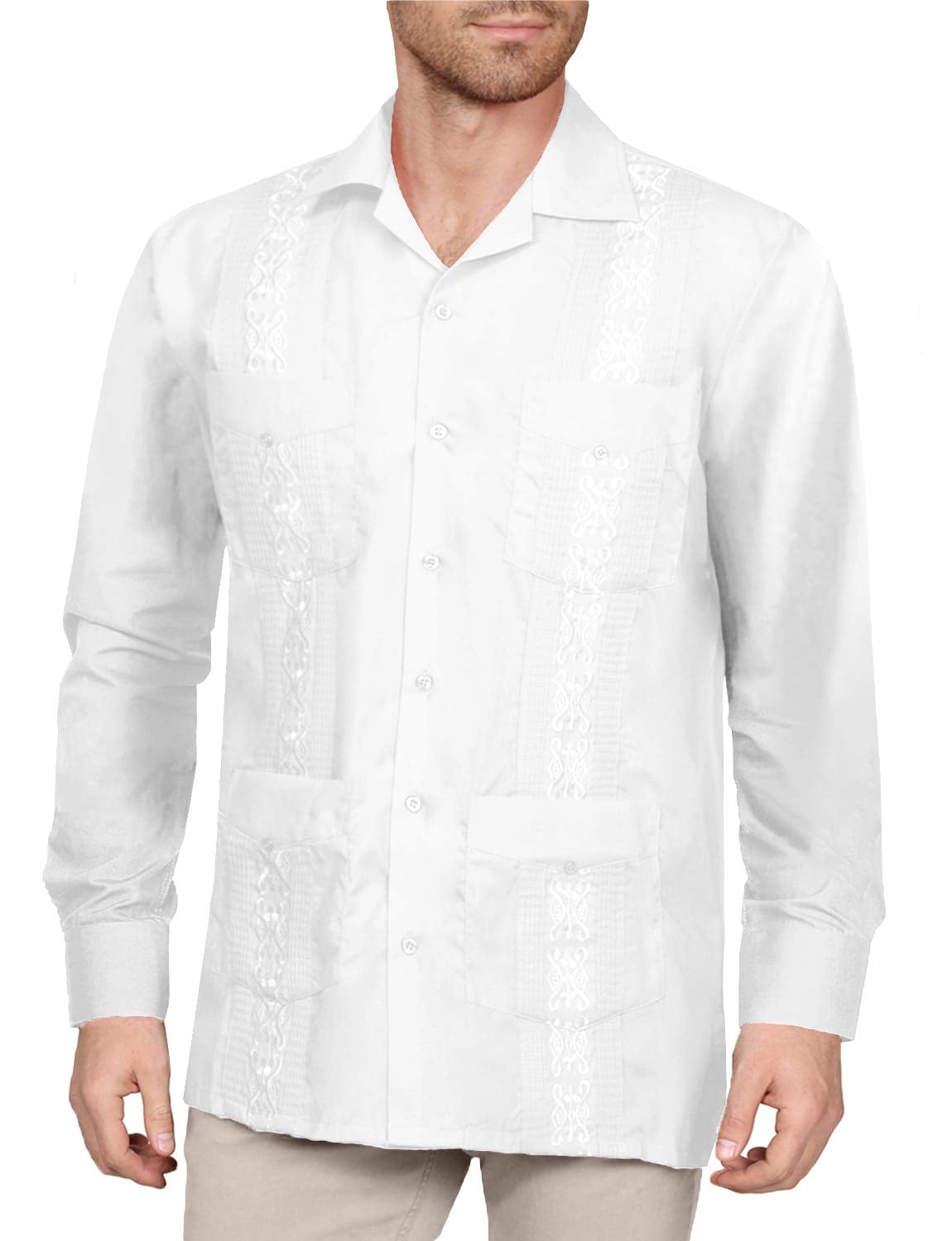 J. METHOD Men's Classic Cuban Guayabera Shirt, Long Sleeve, Button Down ...