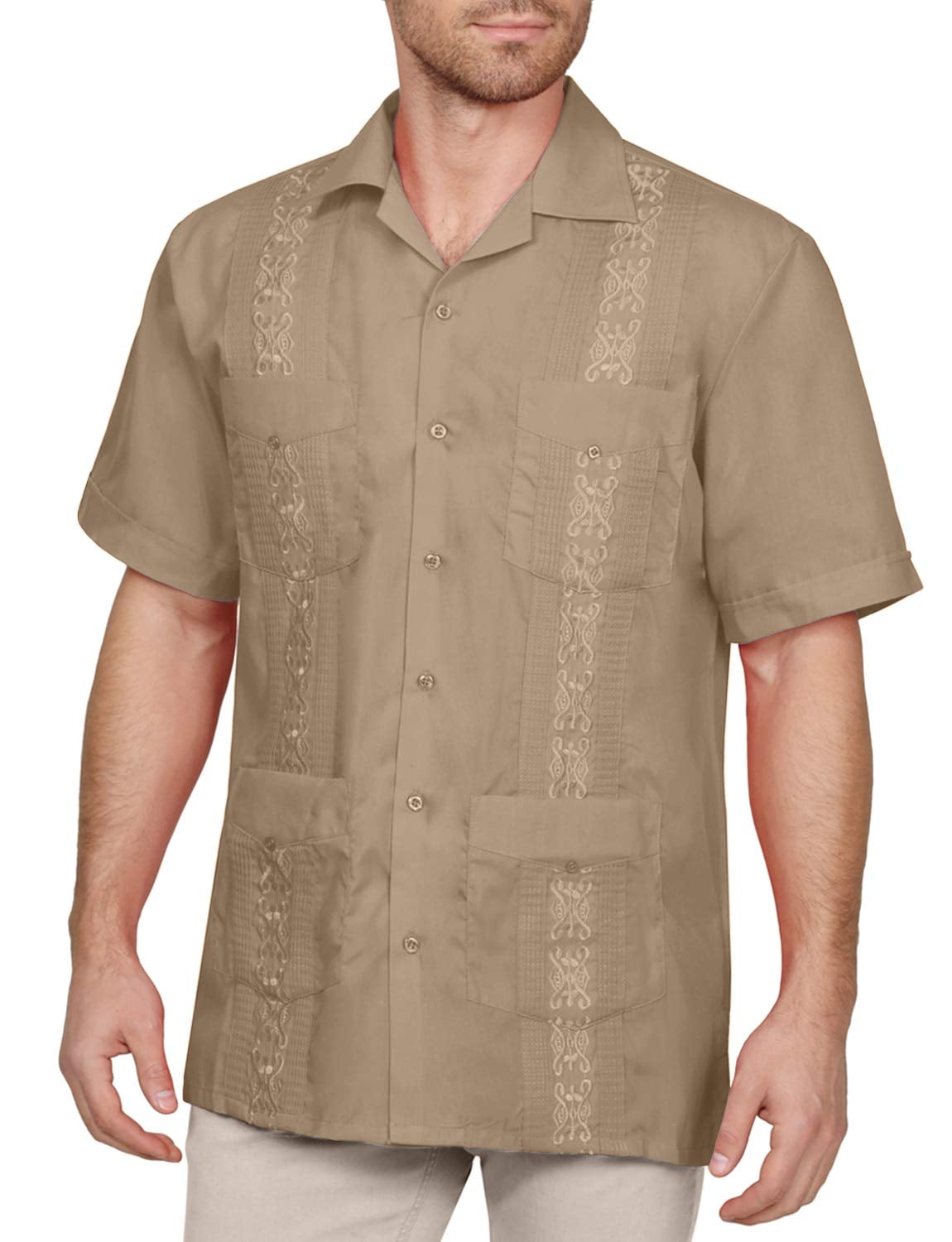 J. METHOD Men's Short Sleeve Cuban Guayabera Shirt, Embroidered, 4 ...