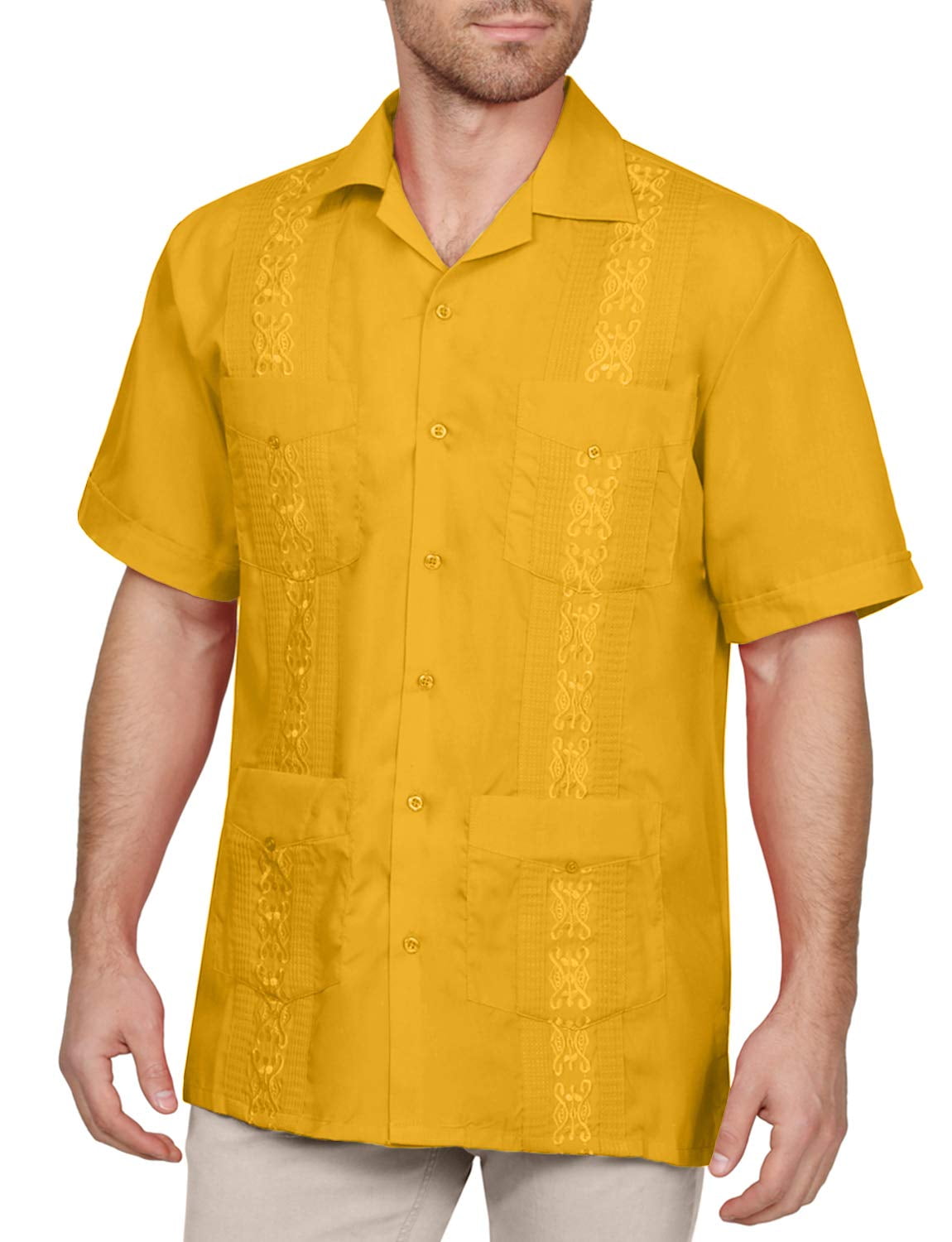 J. METHOD Men's Short Sleeve Cuban Guayabera Button Down Shirts Classic ...