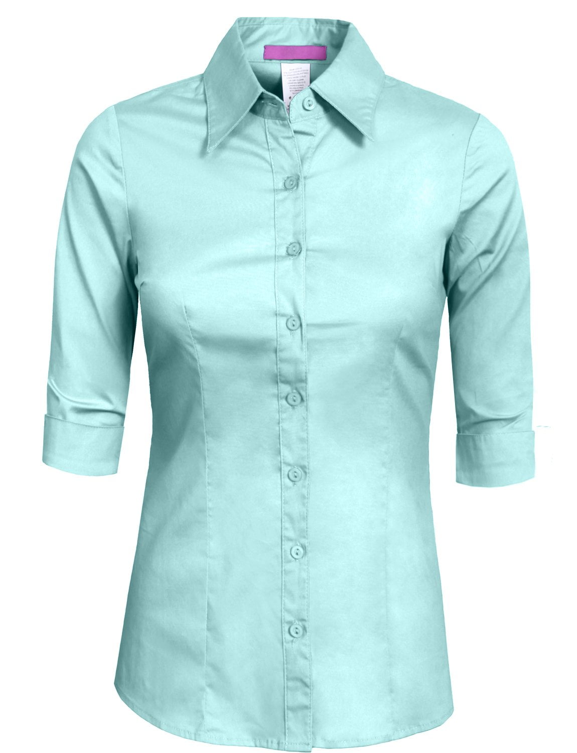 J. METHOD Women's Button Down Shirt 3/4 Sleeve Roll Up Stretch Collar ...
