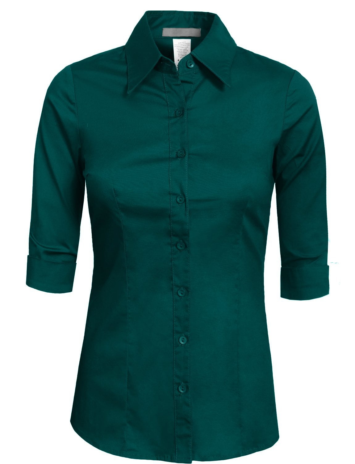 J. METHOD Women's Button Down Shirt 3/4 Sleeve Roll Up Stretch Collar ...