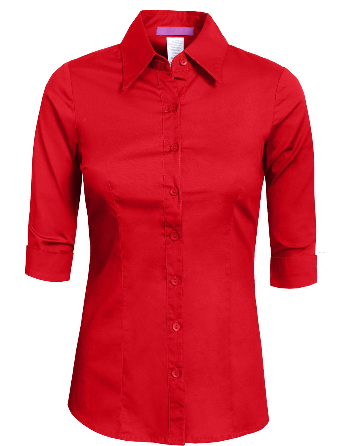 J. METHOD Women's Button Down Shirt 3/4 Sleeve Roll Up Stretch Collar ...