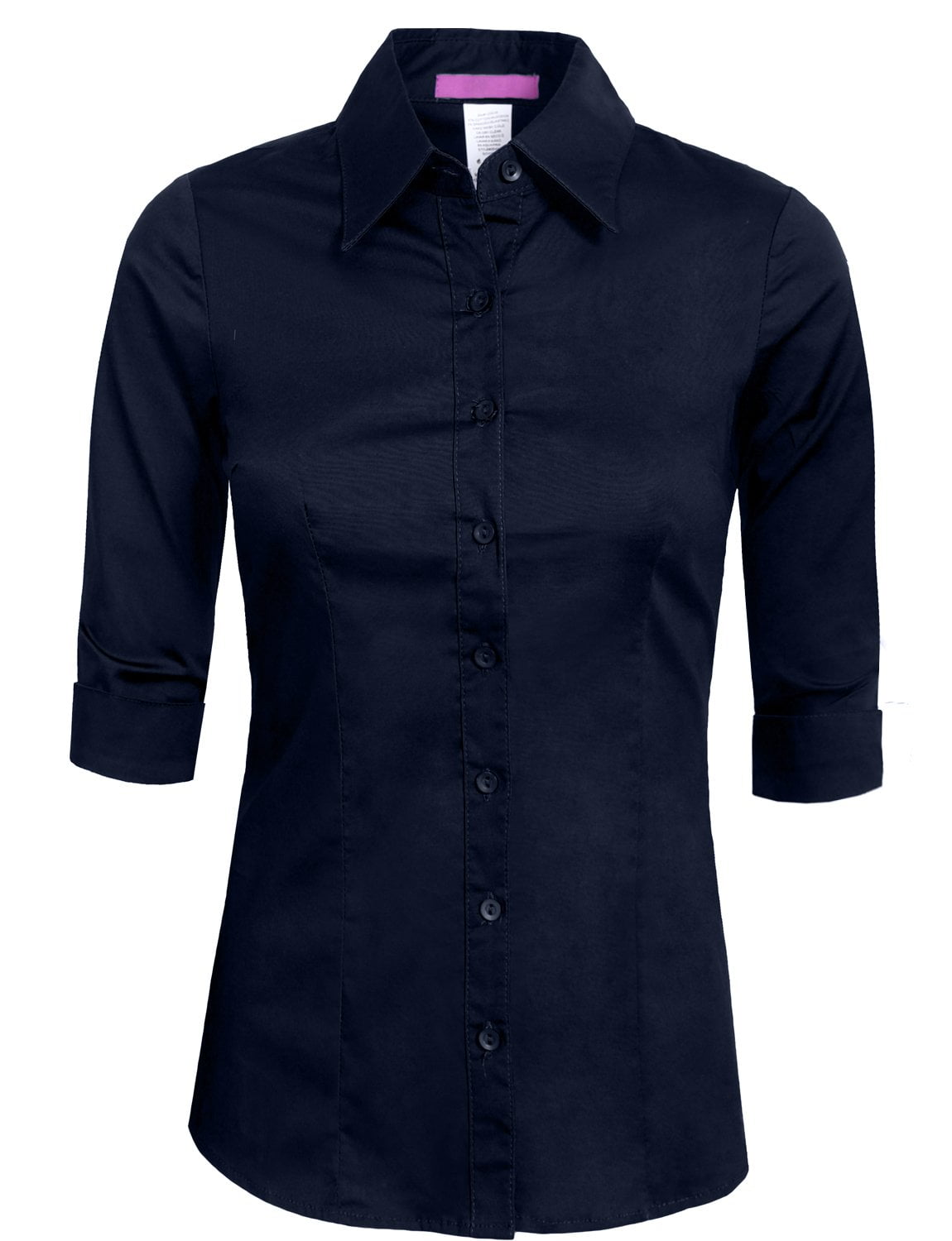 J. METHOD Women's Button Down Shirt 3/4 Sleeve Roll Up Stretch Collar ...