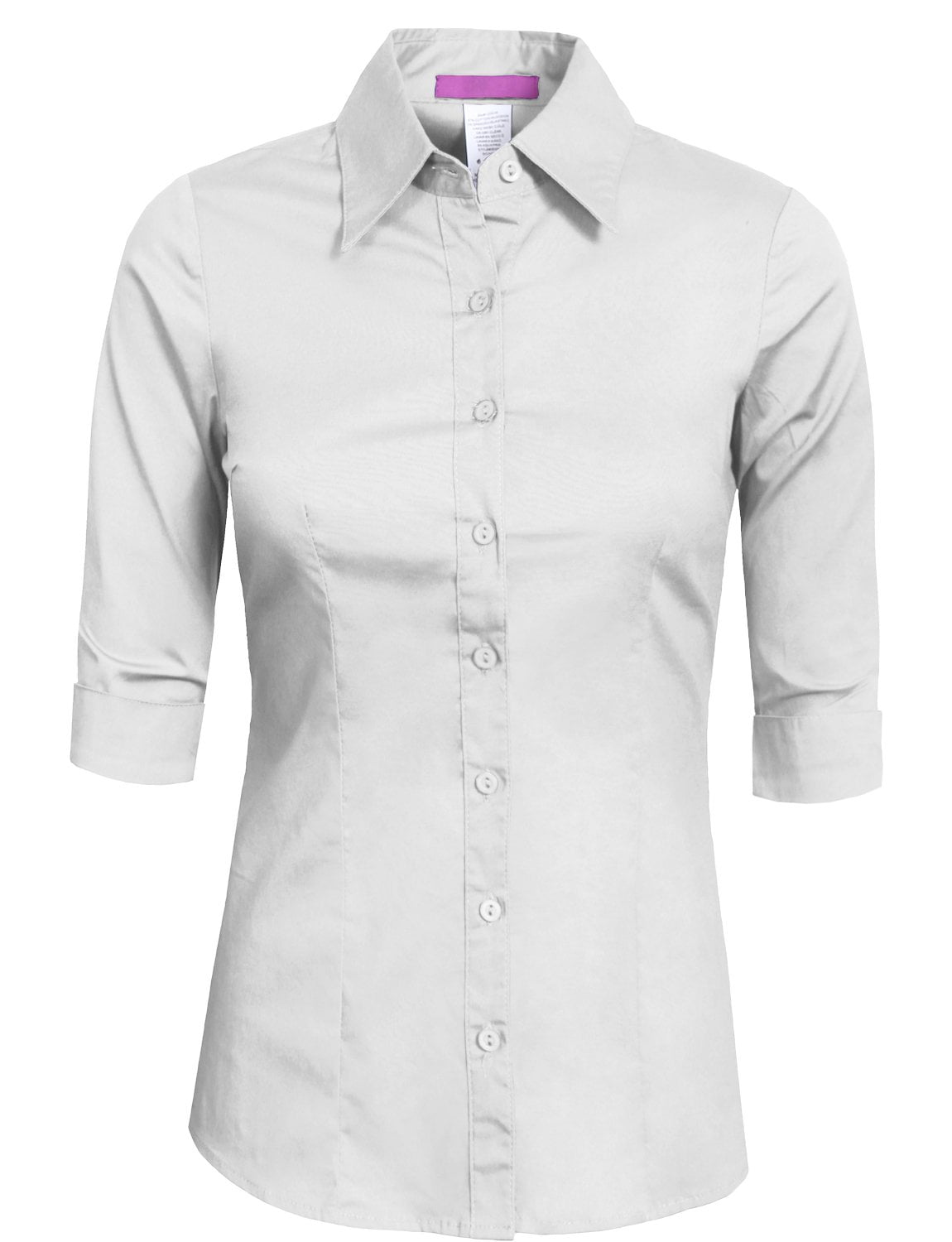 J. METHOD Women's Button Down Shirt 3/4 Sleeve Roll Up Stretch Collar ...