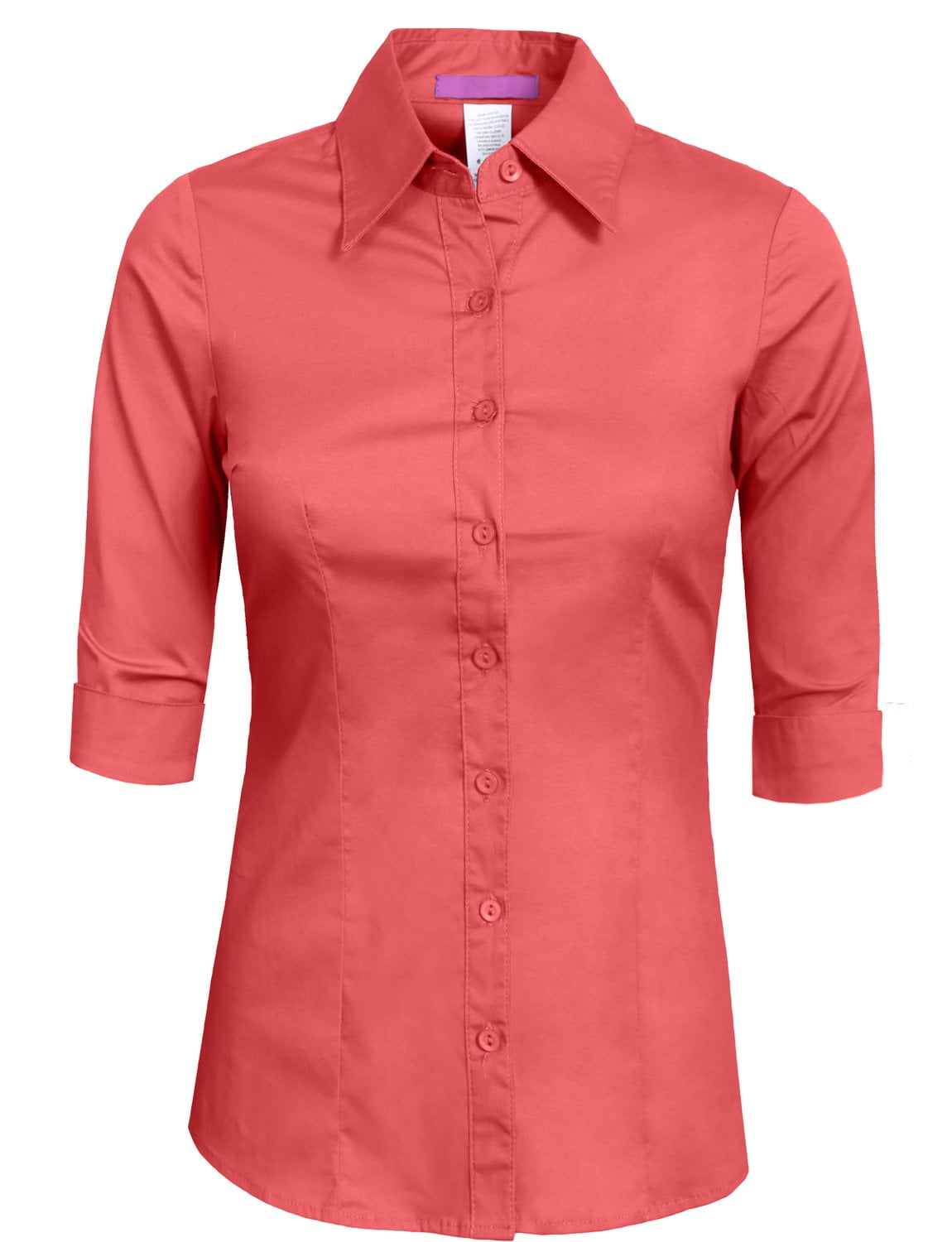 J. METHOD Women's Button Down Shirt 3/4 Sleeve Roll Up Stretch Collar ...
