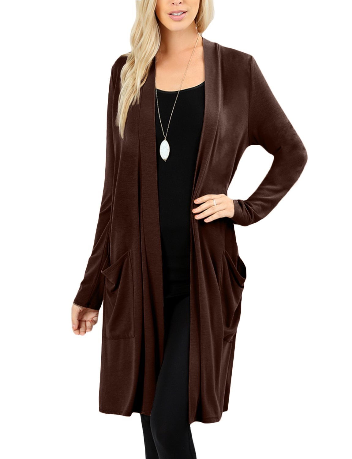 J. METHOD Women's Open Front Long Sleeve Cardigan Casual Basic ...