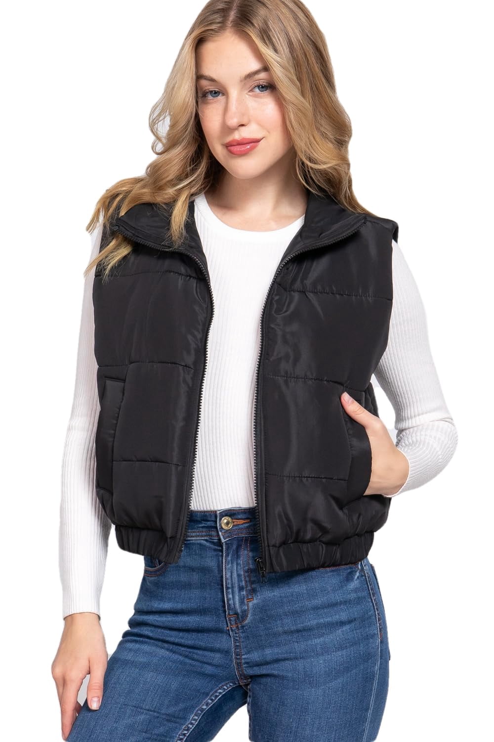 J. METHOD Women's Puffer Vest High Neck Sleeveless Zipper Clouser ...