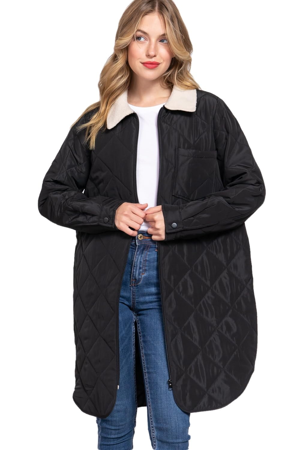 J. METHOD Women's Quilted Jacket Casual Long Sleeve Zipper Clouser ...