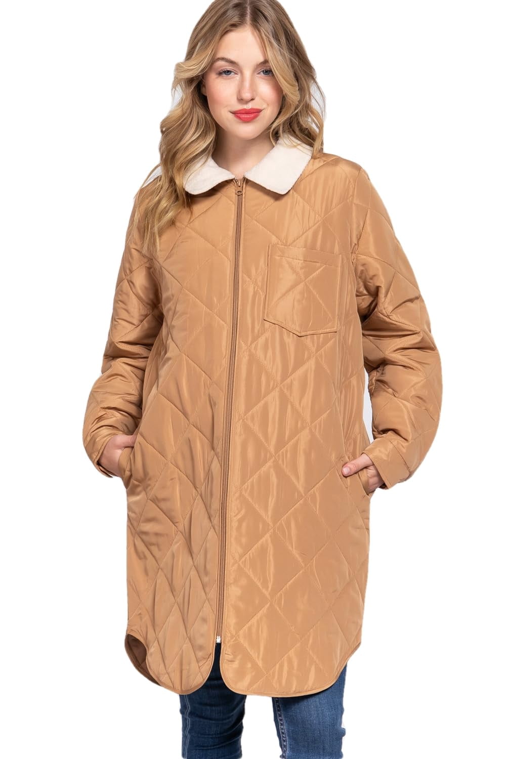 J. METHOD Women's Quilted Jacket Casual Long Sleeve Zipper Clouser ...